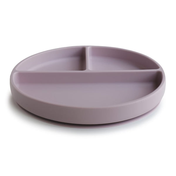 Mushie Kinder Silikon Teller Soft Lilac mit Saugnapf bei Yay Kids